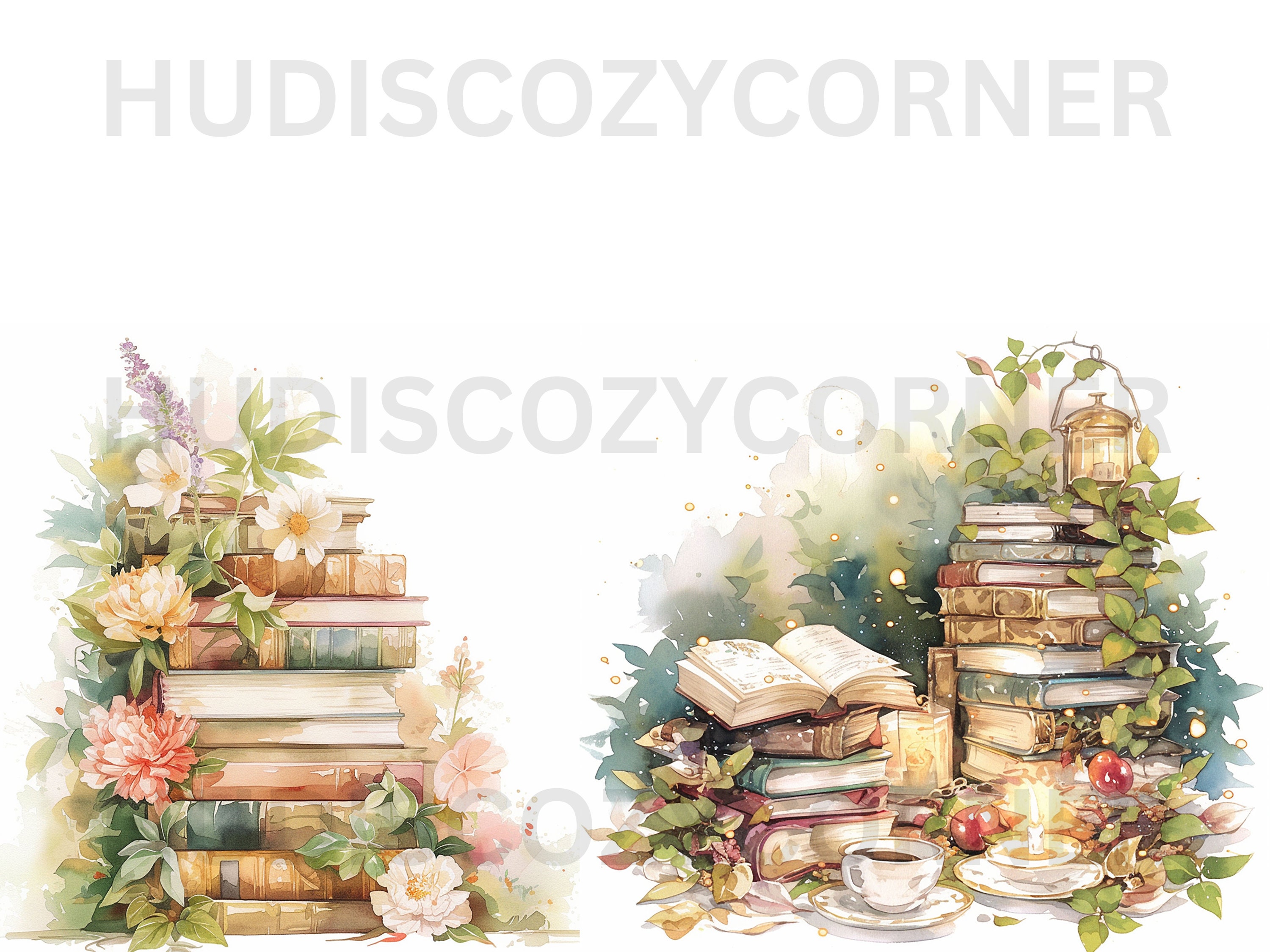 11 Watercolor Floral Book Border Clipart, Watercolor Flower Books ...