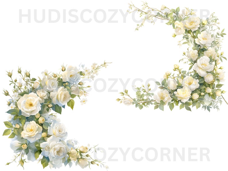 17 Rose Floral Border Clipart Bundle, Soft Watercolor Rose Flower ...