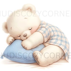 1 Cute Sleeping Teddy Bear Clipart, Watercolor Sleepy Baby Teddy on A ...