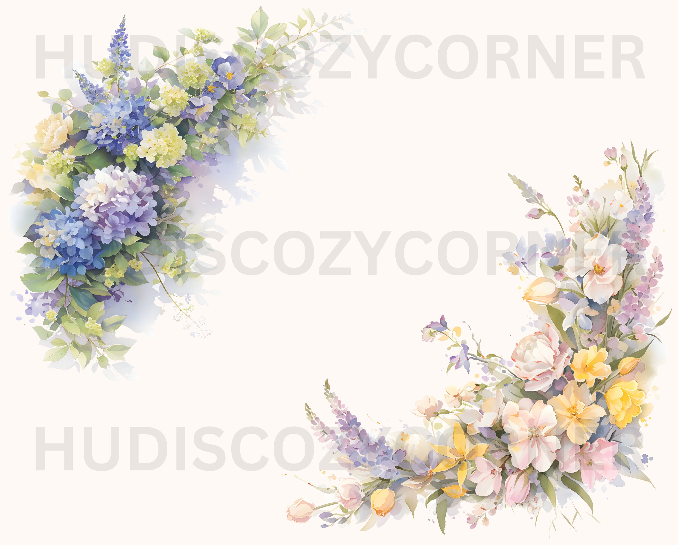 17 Summer Flower Border Clipart, Watercolor Floral Decorative Corner ...