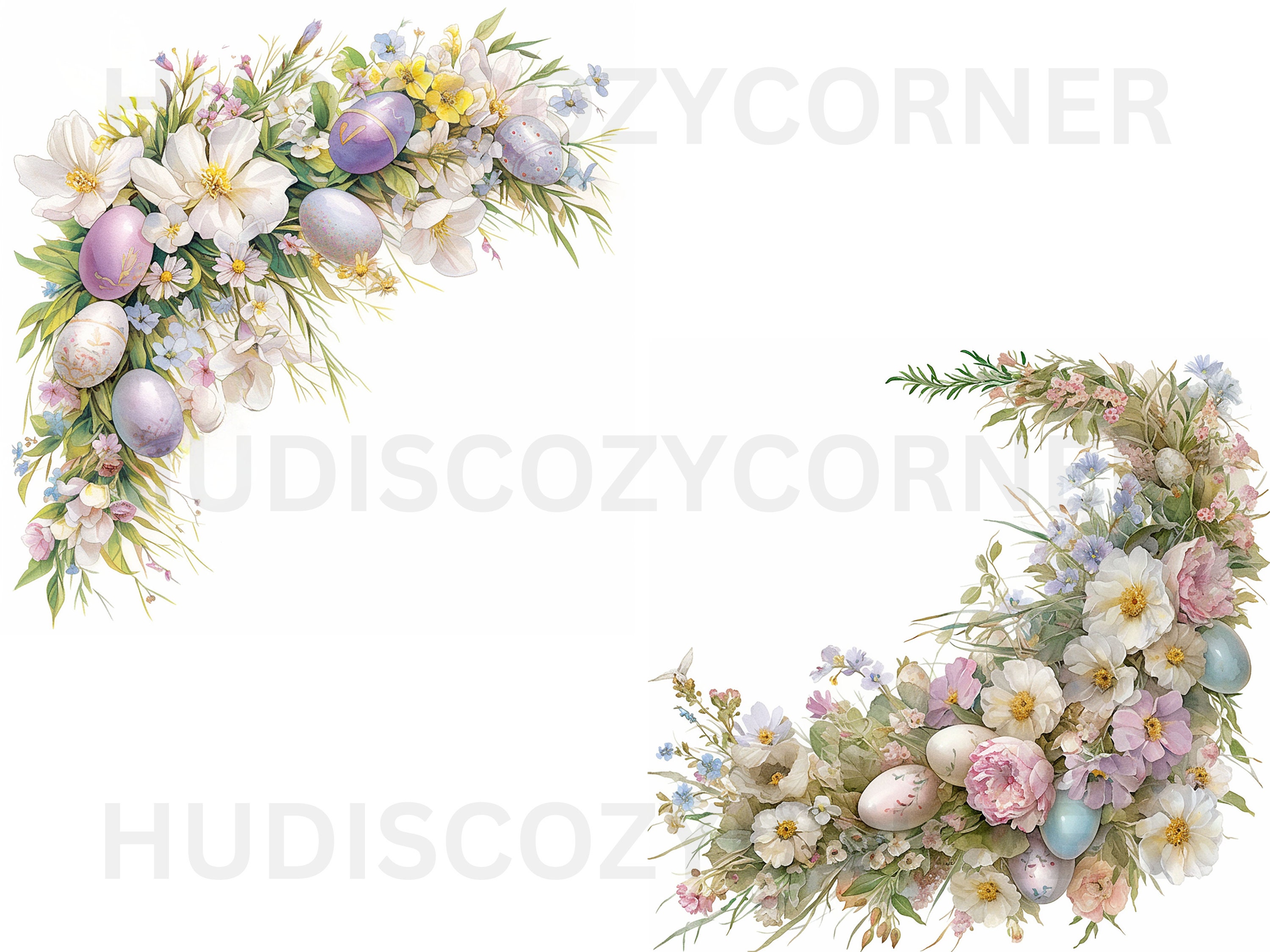 15 Easter Flower Clipart Border, Watercolor Spring Corners, JPG Bundle ...