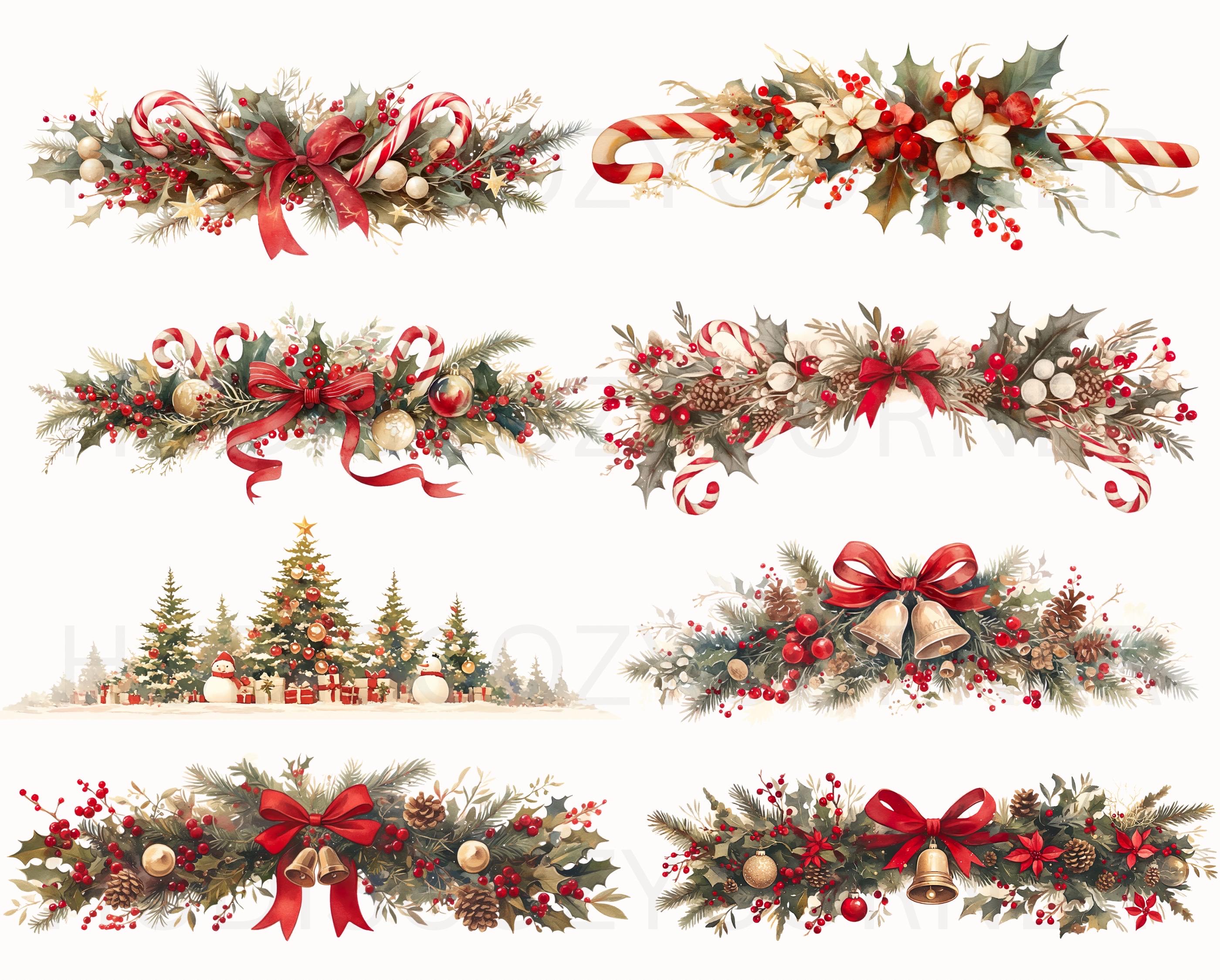45 Christmas Border Garland Clipart, Watercolor Festive Christmas ...