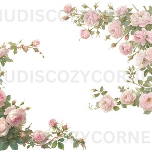 17 Rose Floral Border Clipart Bundle, Soft Watercolor Rose Flower ...