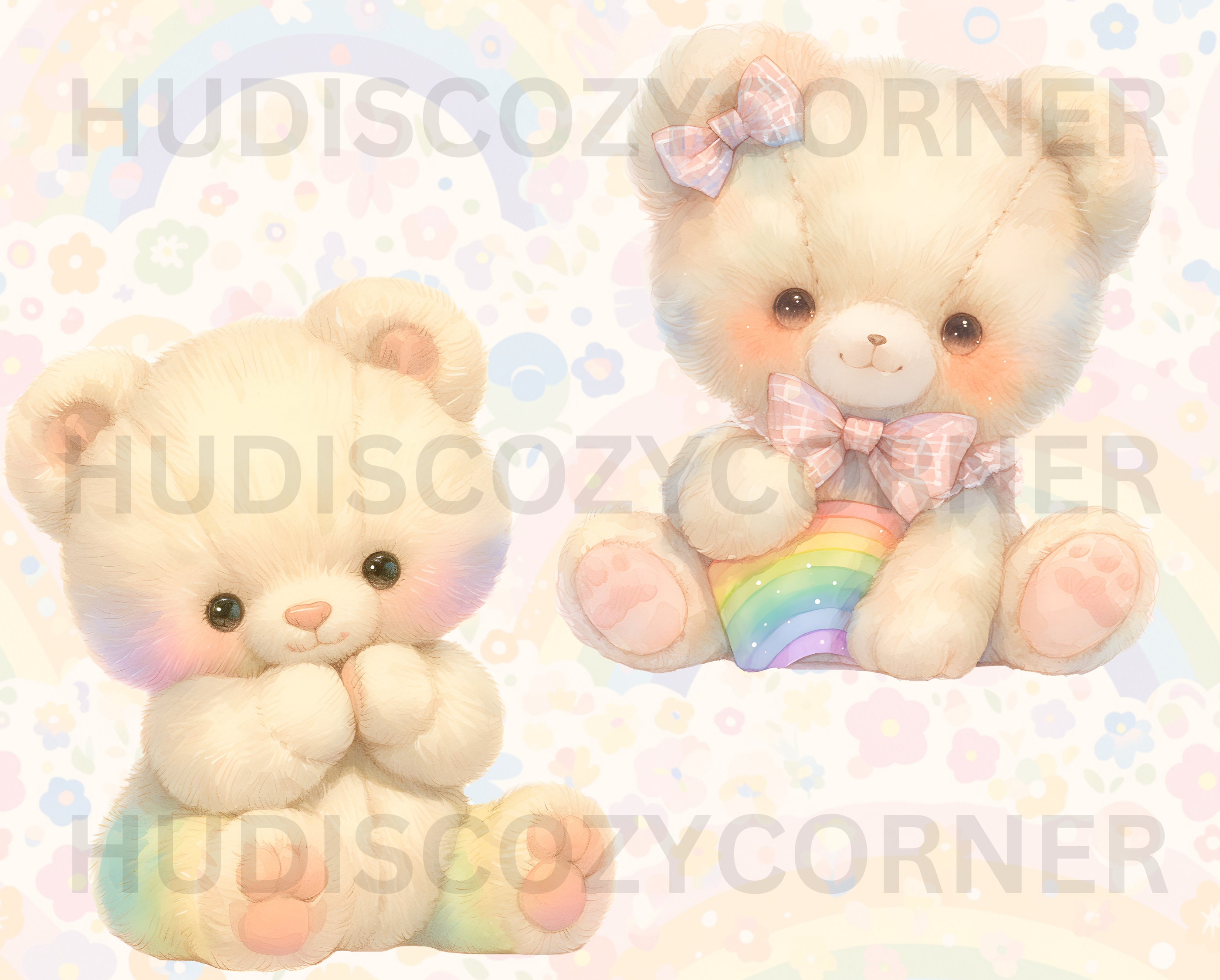17 Cute Rainbow Themed Teddy Bear Clipart, Watercolor Pastel Teddies ...