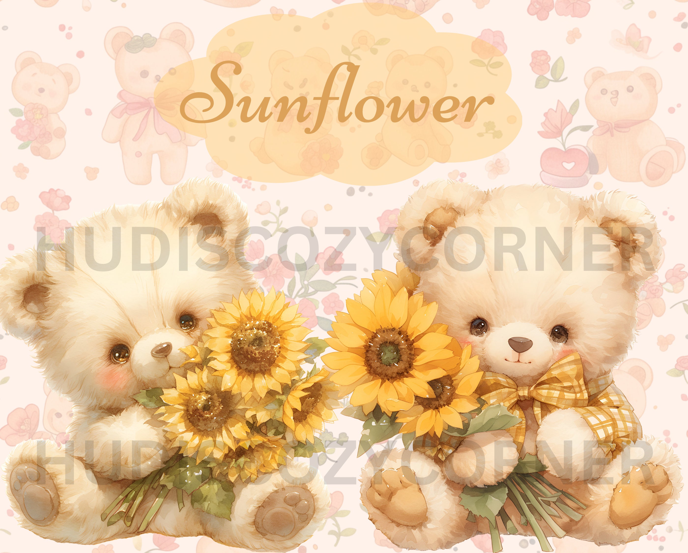 10 Teddy Bear With Flowers Clipart, Flower Teddies Bundle, Printable ...