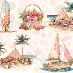 35 Pink Vacation Clipart Bundle, Coquette Aesthetics, Watercolor Soft ...