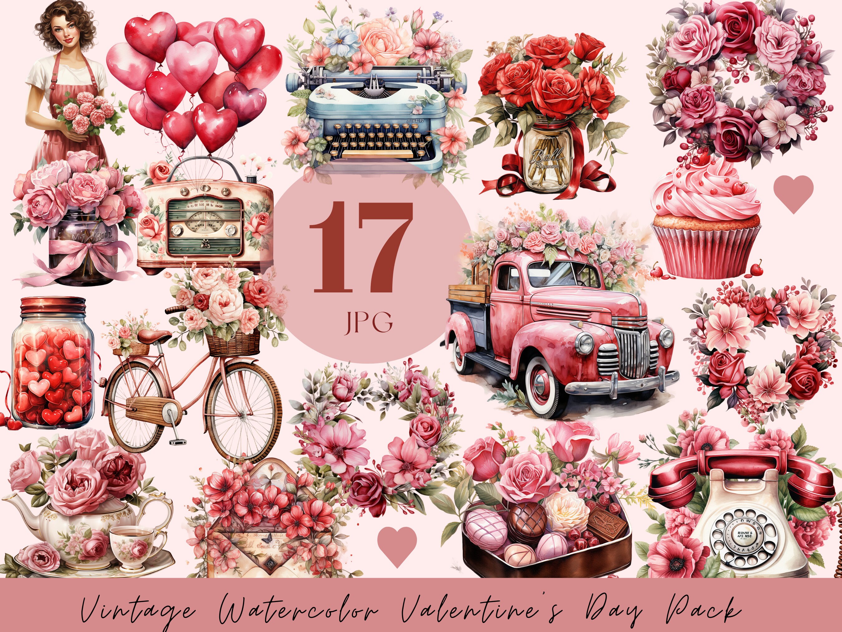 17 Vintage Valentine's Day Clipart Bundle, Printable High Quality JPG ...