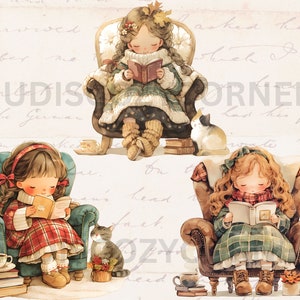 13 Cozy Reading Toddlers Clipart Bundle, Watercolor Autumn Kids With ...