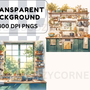 8 Cute & Cozy Kitchen Watercolor Clipart, High Quality PNG, Digital ...