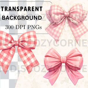 30 Cute Pink Gingham Bow Clipart Bundle, Watercolor Pink Coquette Bows ...