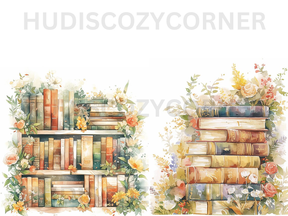 11 Watercolor Floral Book Border Clipart, Watercolor Flower Books ...