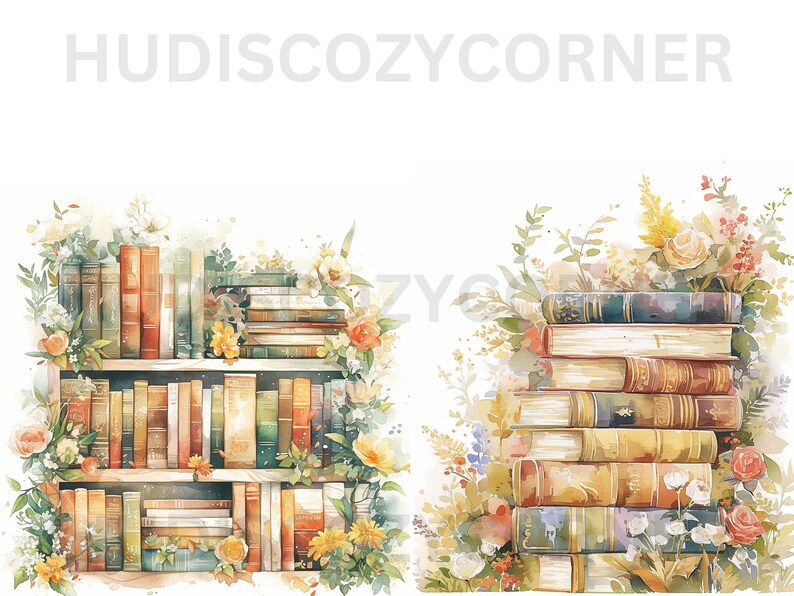 11 Watercolor Floral Book Border Clipart, Watercolor Flower Books ...