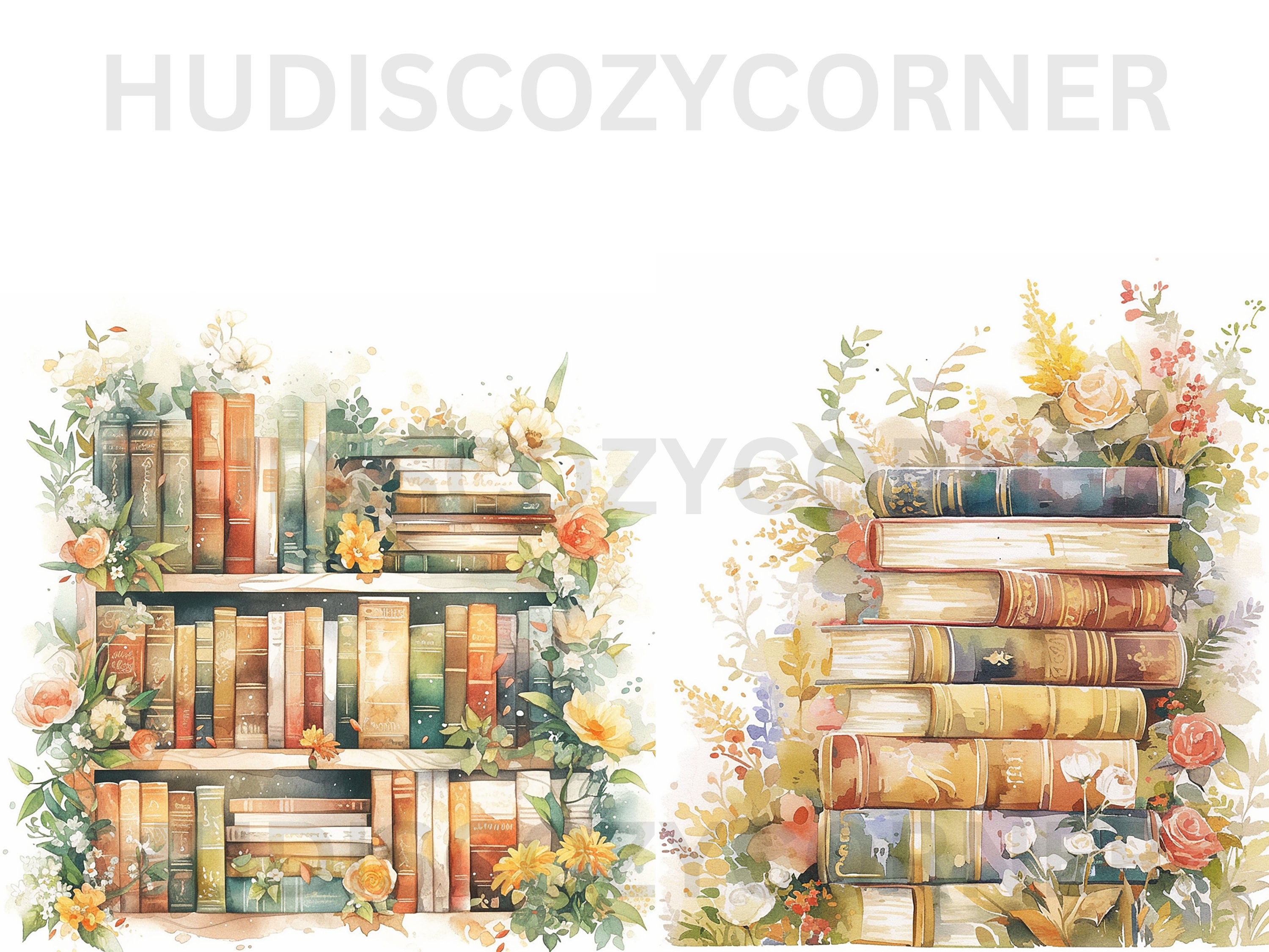 11 Watercolor Floral Book Border Clipart, Watercolor Flower Books ...