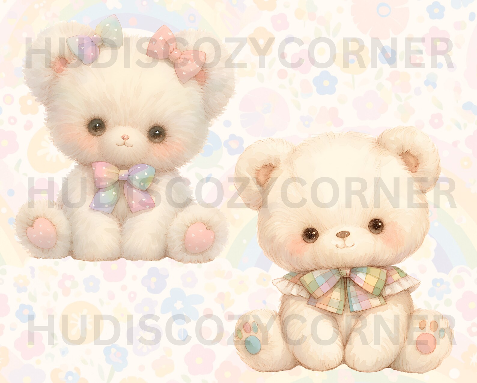 17 Cute Rainbow Themed Teddy Bear Clipart, Watercolor Pastel Teddies ...