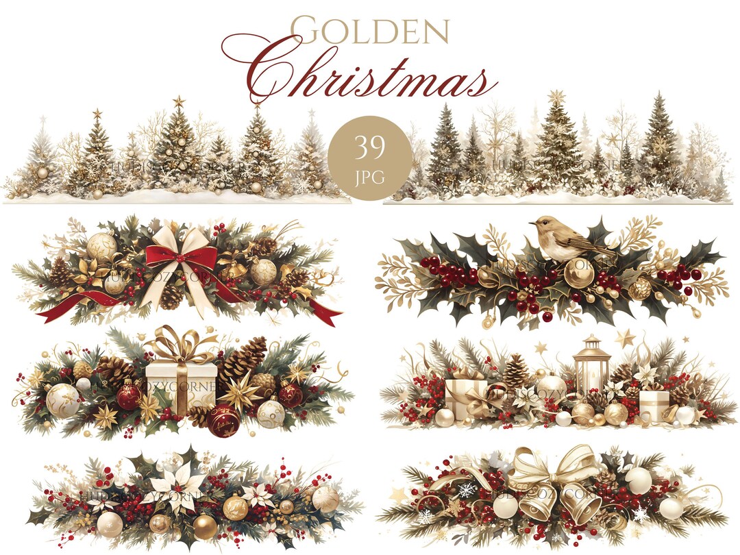 39 Christmas Border Garland Clipart, Watercolor Festive Christmas ...