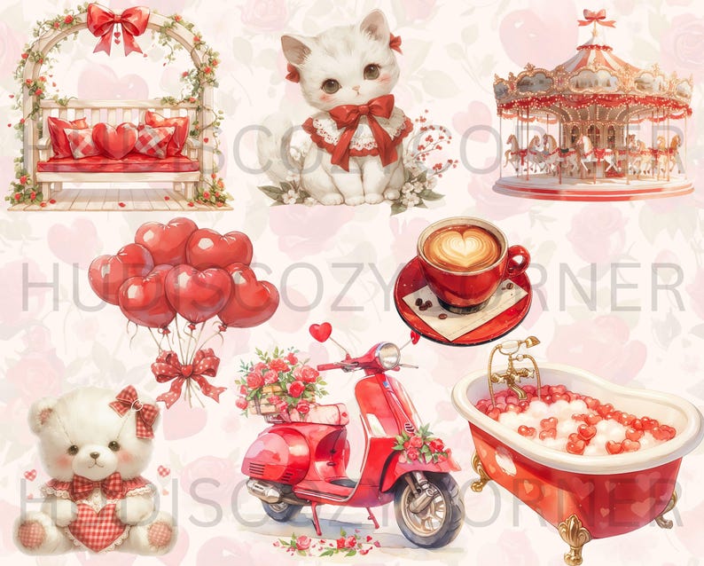 55 Vintage Valentine's Day Clipart Bundle, Printable Soft Romance JPG ...