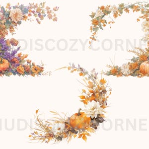 26 Autumn Floral Border Clipart Bundle, Watercolor Fall Leaves and ...