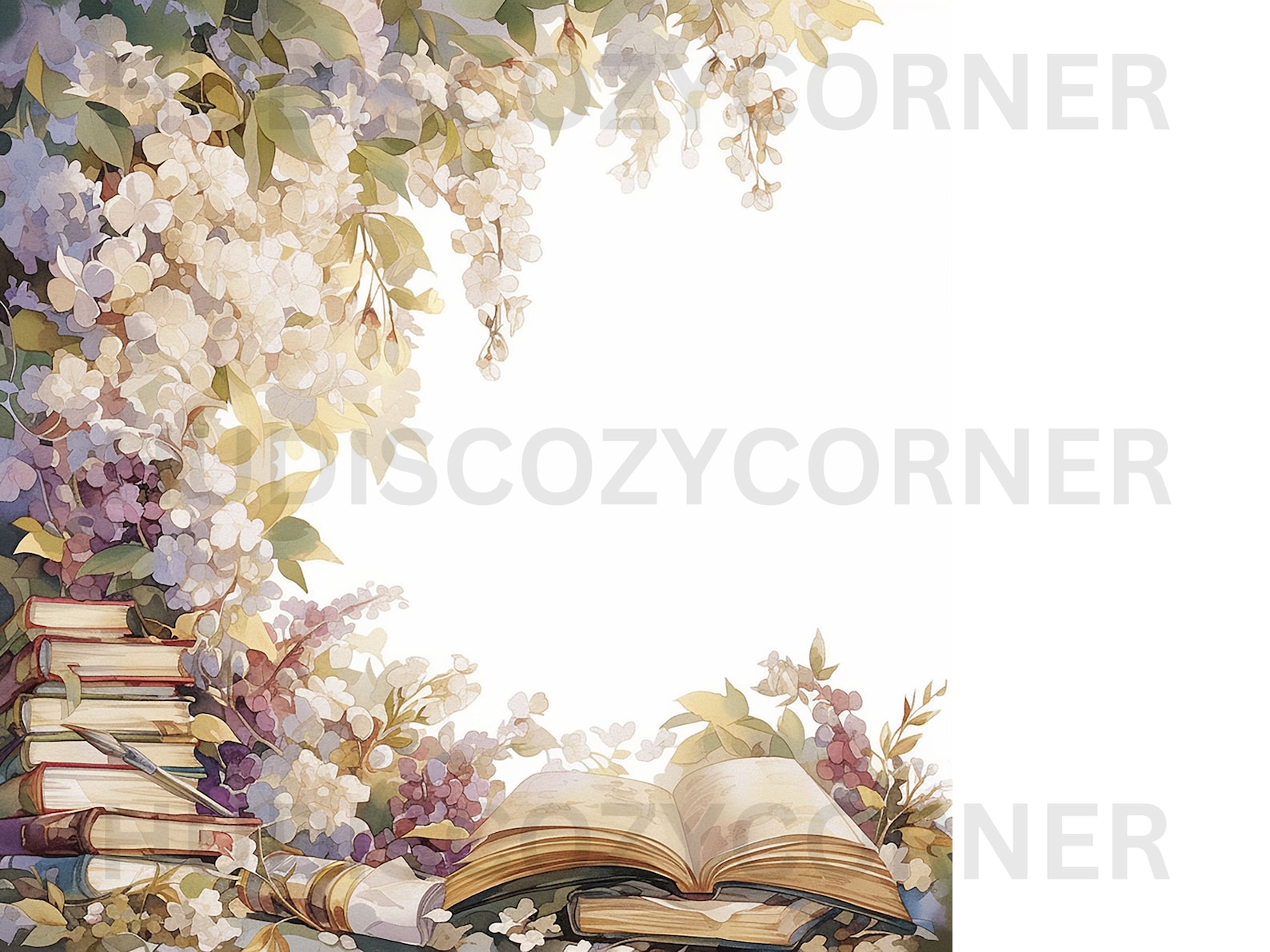 11 Watercolor Floral Book Border Clipart, Watercolor Flower Books ...