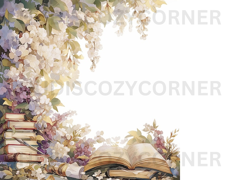 11 Watercolor Floral Book Border Clipart, Watercolor Flower Books ...