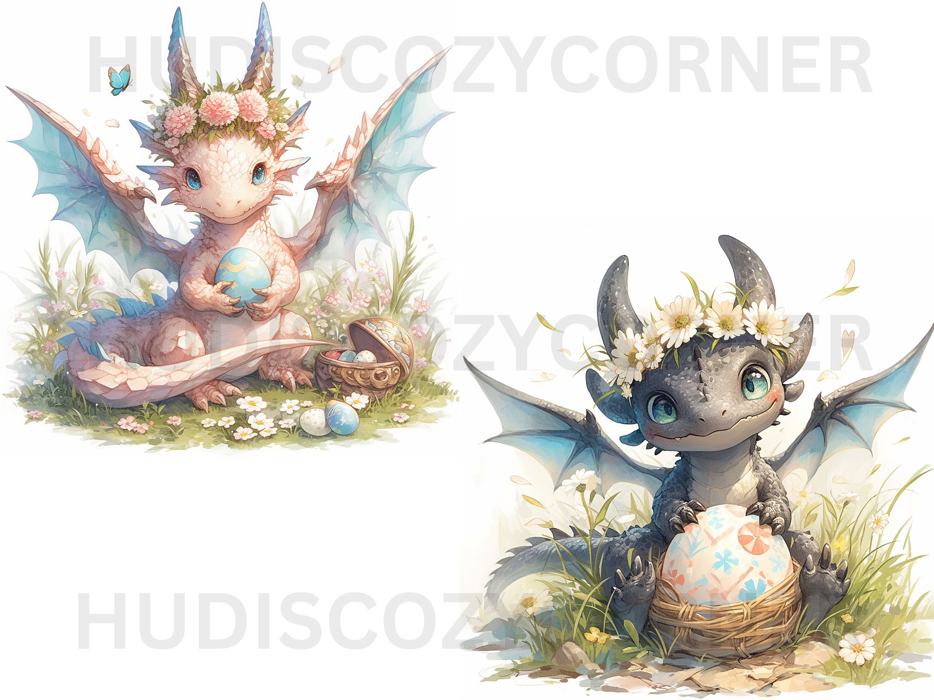 12 Baby Dragon Watercolor Clipart, Cute Easter Dragons Bundle ...