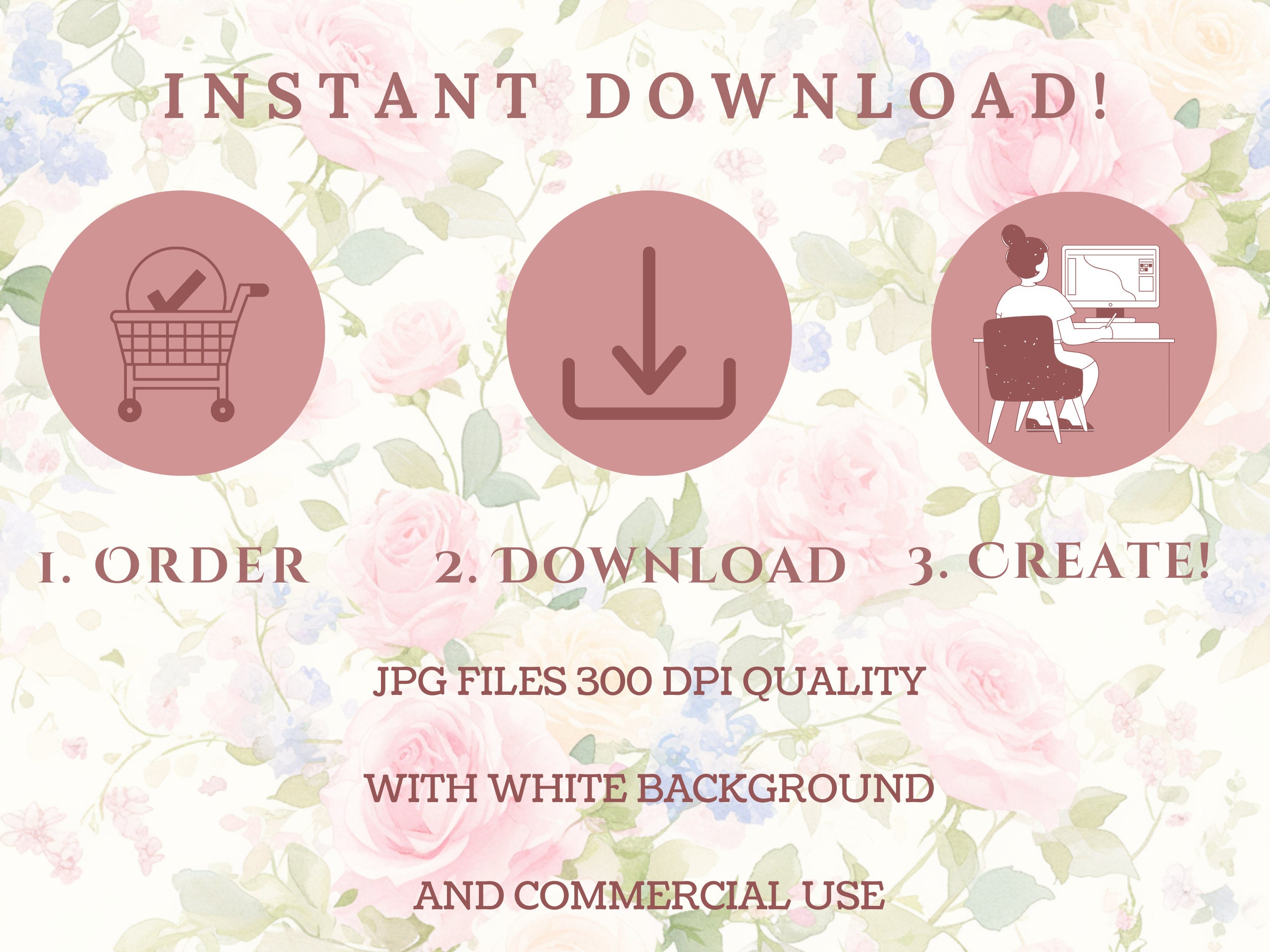 11 Watercolor Delicate Flowers Clipart, Printable High Quality JPG Gold ...