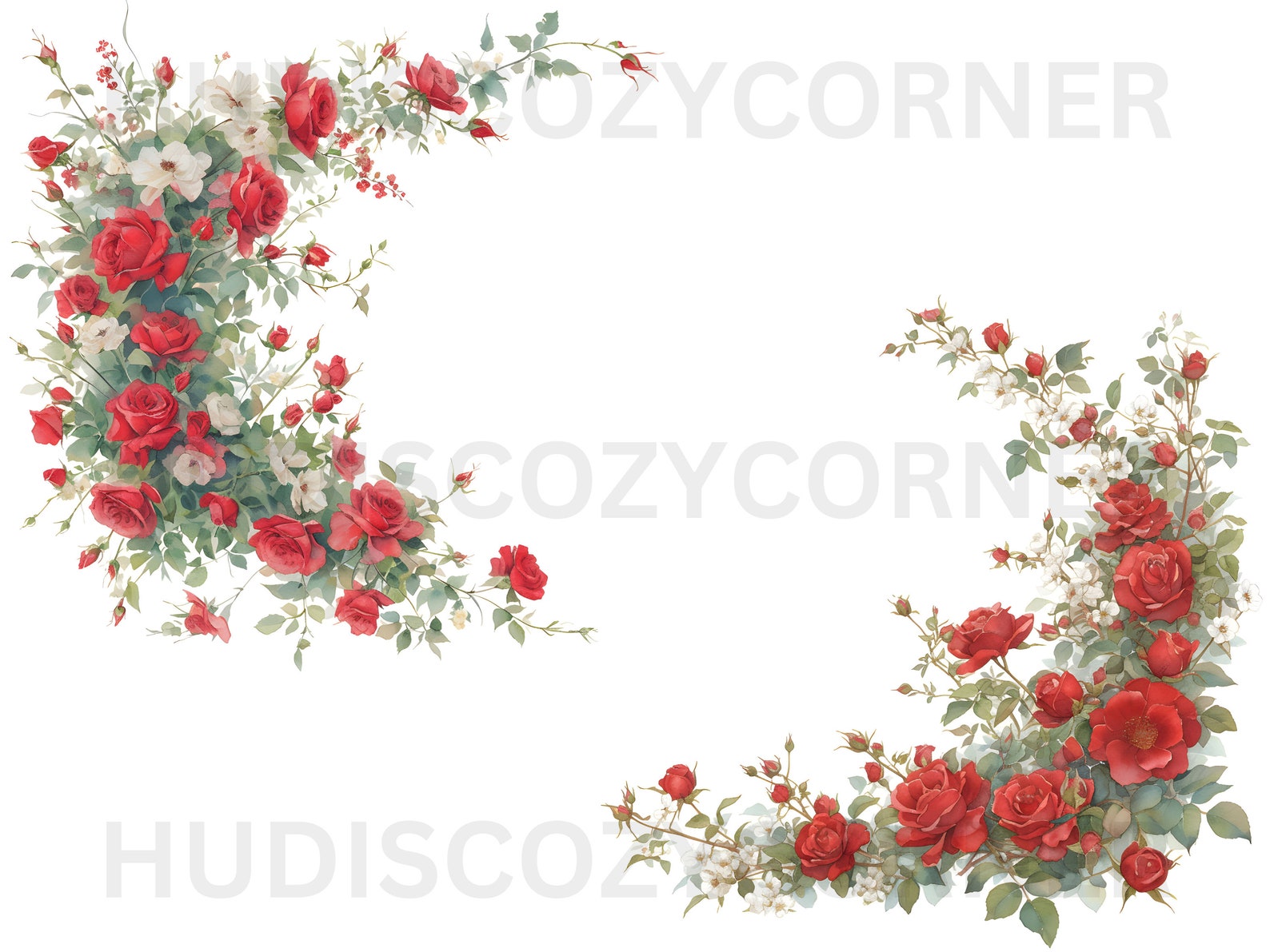17 Rose Floral Border Clipart Bundle, Soft Watercolor Rose Flower ...