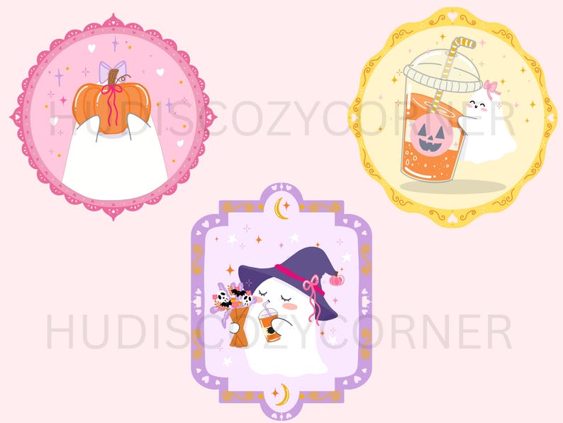 12 Cute Hand-drawn Halloween Frames Clipart, Cute Ghost and Pumpkin ...