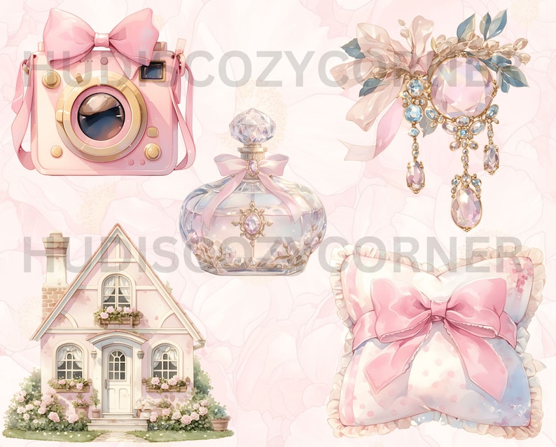 45 Coquette Aesthetics Clipart Bundle, Watercolor Vintage Soft Pink ...