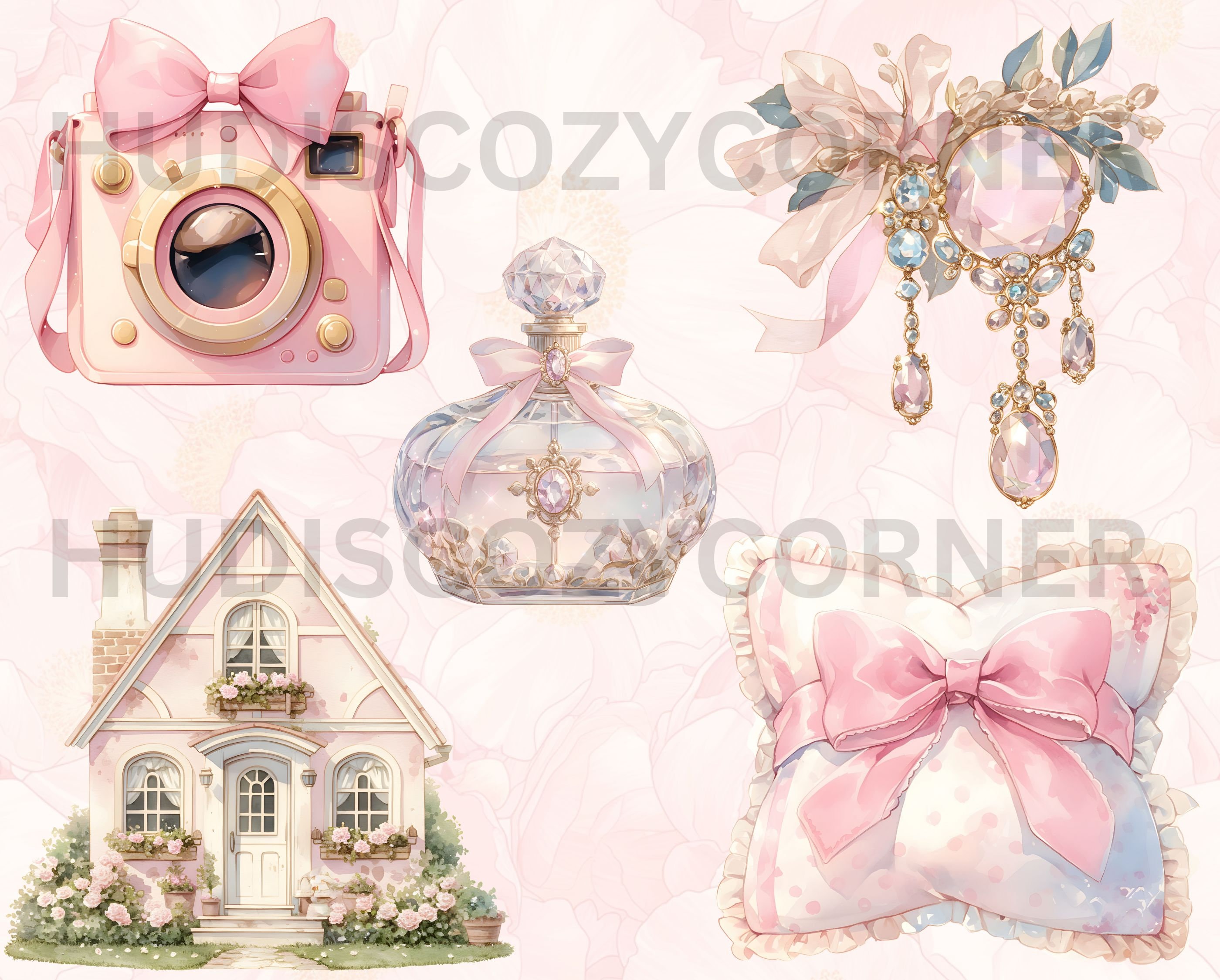 45 Coquette Aesthetics Clipart Bundle, Watercolor Vintage Soft Pink ...