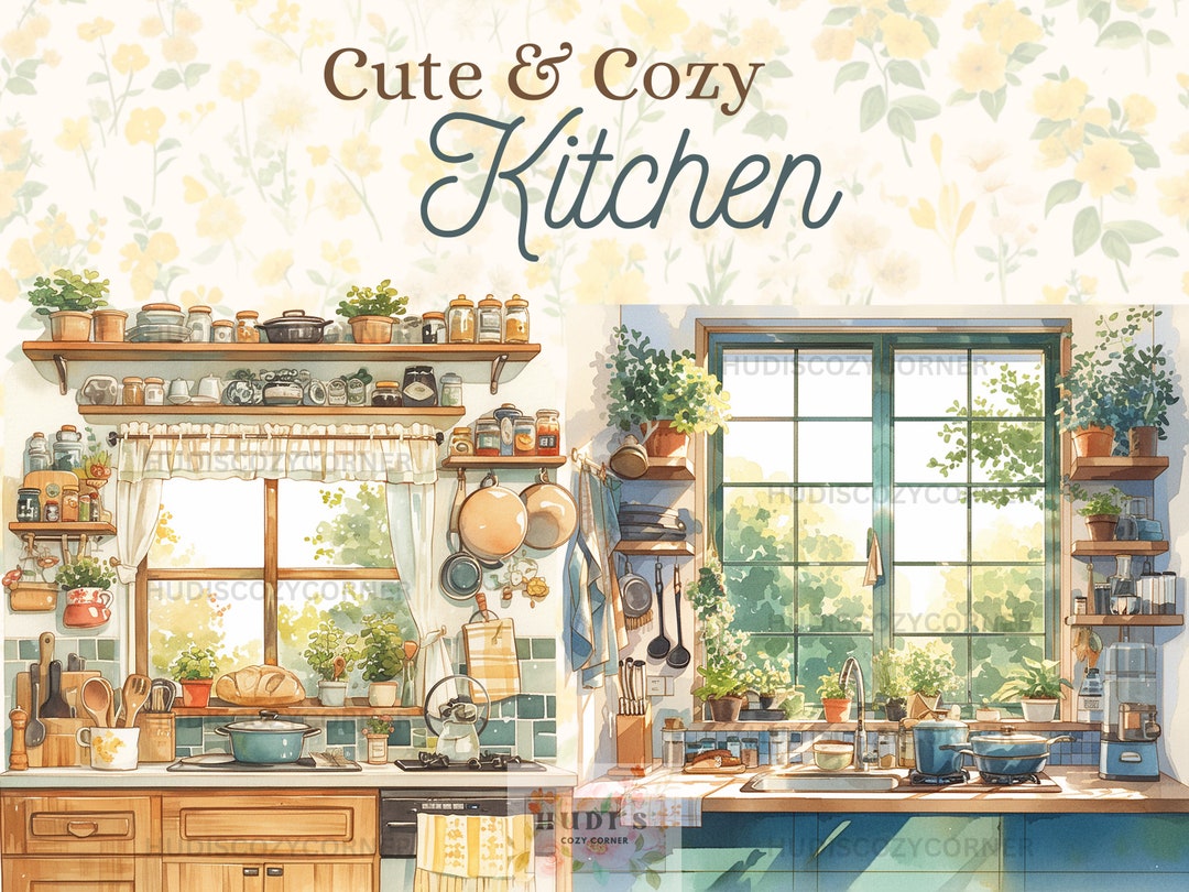 8 Cute & Cozy Kitchen Watercolor Clipart, High Quality PNG, Digital ...