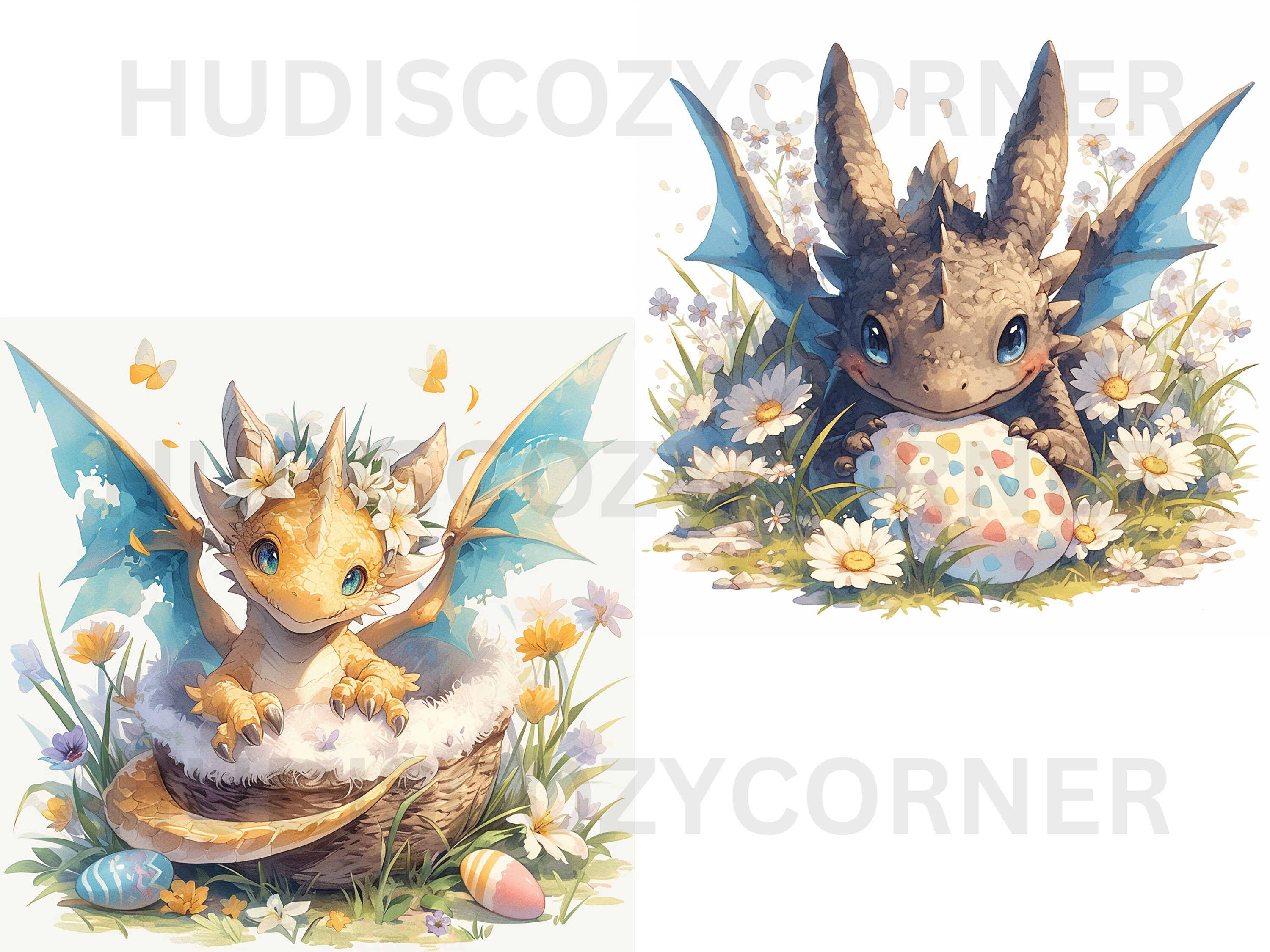 12 Baby Dragon Watercolor Clipart, Cute Easter Dragons Bundle ...