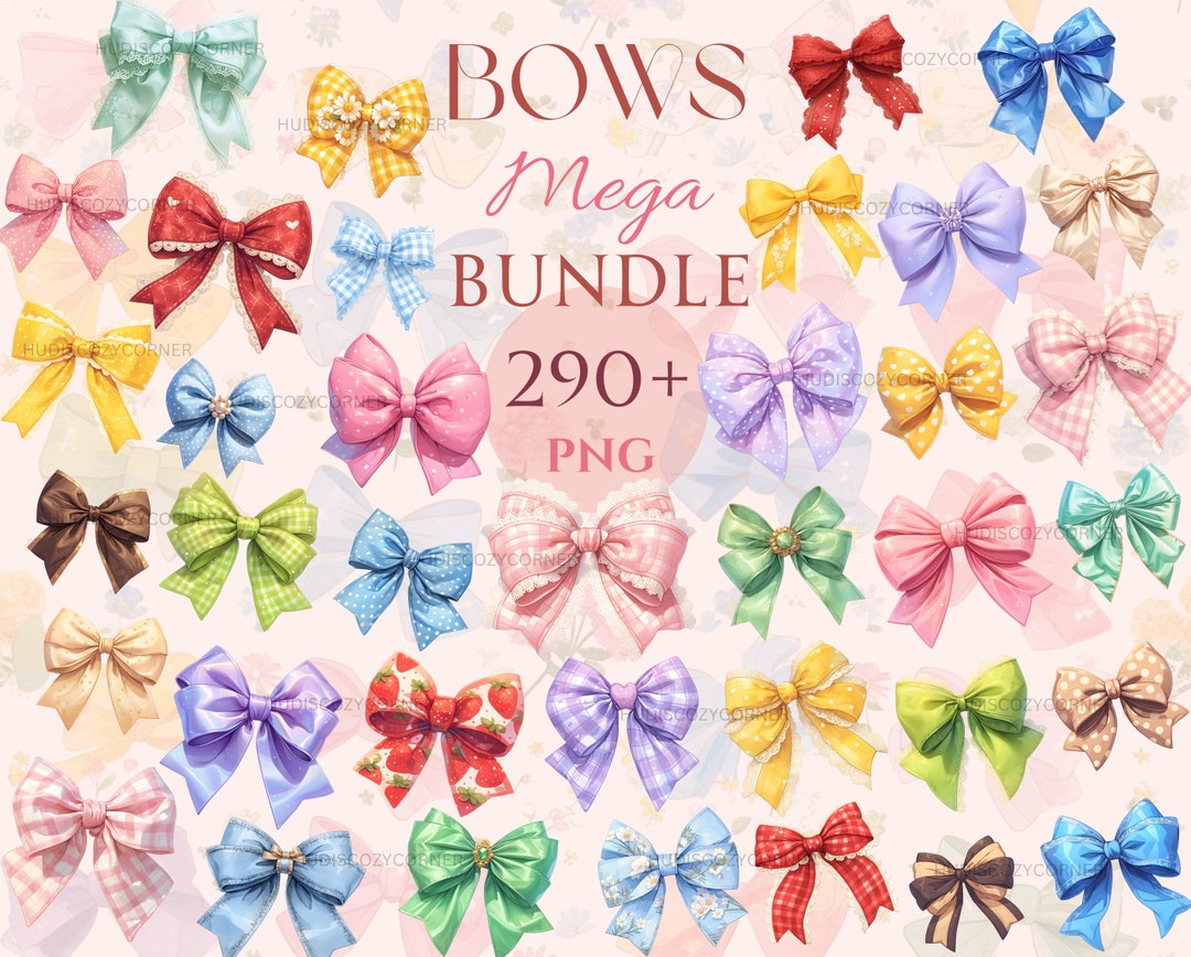 290+ Mega Bow Clipart Bundle, Watercolor Cute Bows and Ribbons in ...