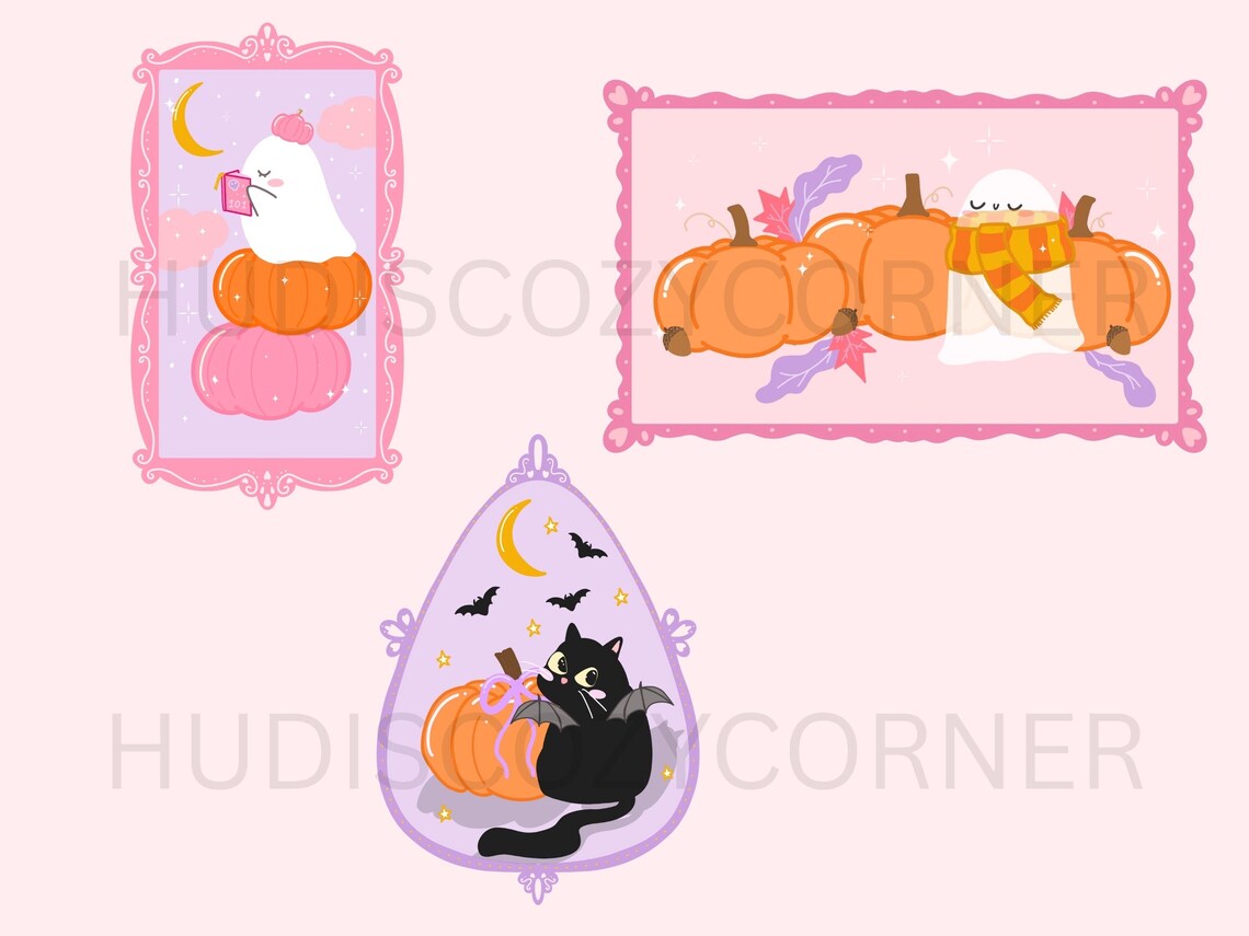 12 Cute Hand-drawn Halloween Frames Clipart, Cute Ghost and Pumpkin ...