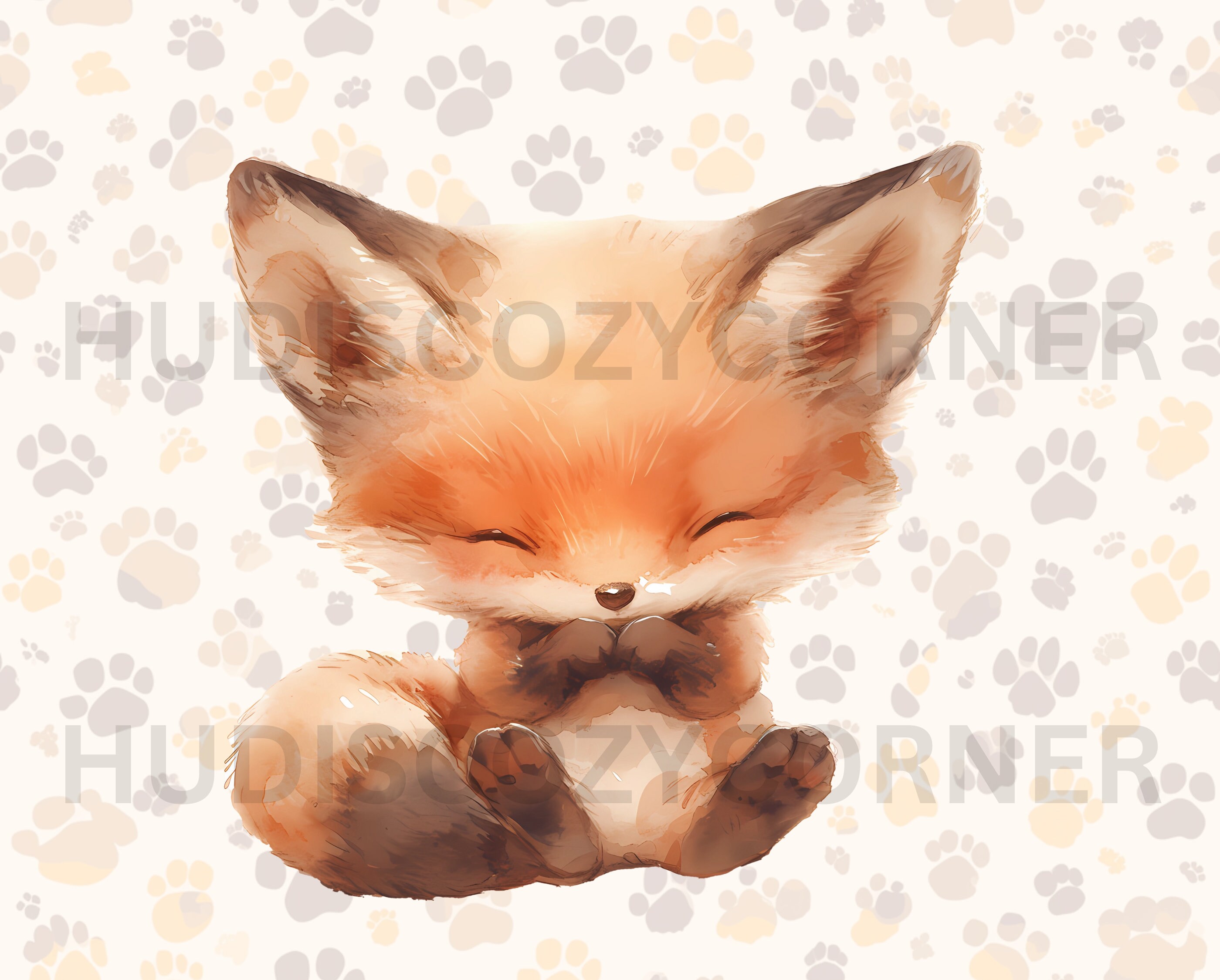 5 Cute Fluffy Baby Fox Clipart Bundle, Watercolor Woodland Nursery Art ...