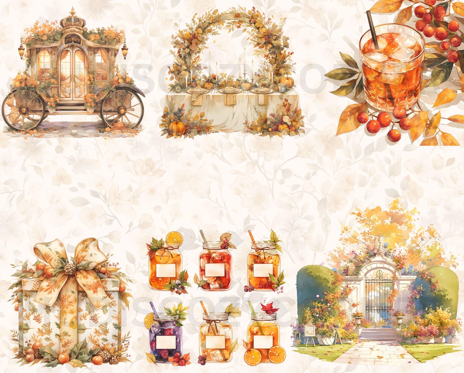 37 Vintage Autumn Wedding Clipart Bundle, Watercolor Bride and Groom ...