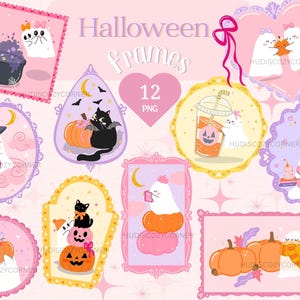 12 Cute Hand-drawn Halloween Frames Clipart, Cute Ghost and Pumpkin ...