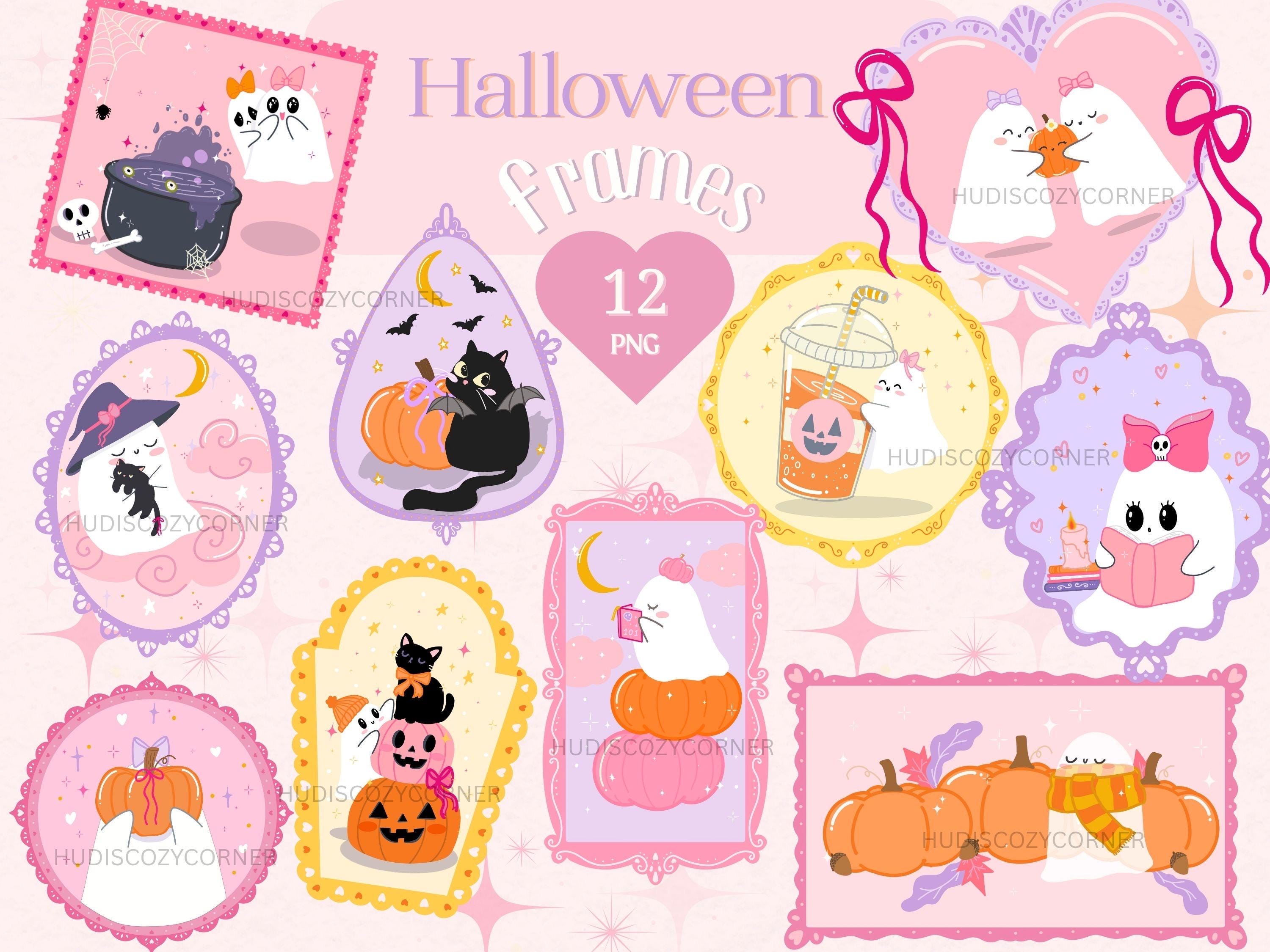 12 Cute Hand-drawn Halloween Frames Clipart, Cute Ghost and Pumpkin ...
