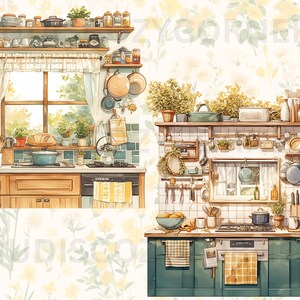 8 Cute & Cozy Kitchen Watercolor Clipart, High Quality PNG, Digital ...