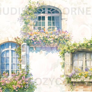 20 Spring Floral Window Clipart, Spring Flower Window View Bundle, Cozy ...