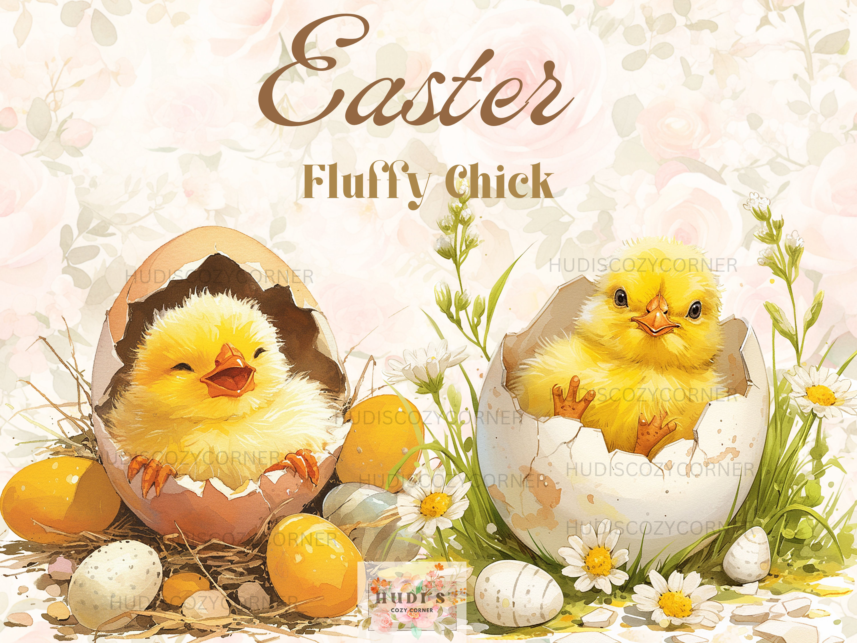9 Fluffy Easter Hatching Chick Clipart, Spring Flowers and Eggs ...