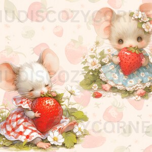 9 Cute Watercolor Summer and Strawberry Mouse Clipart Bundle, Printable ...