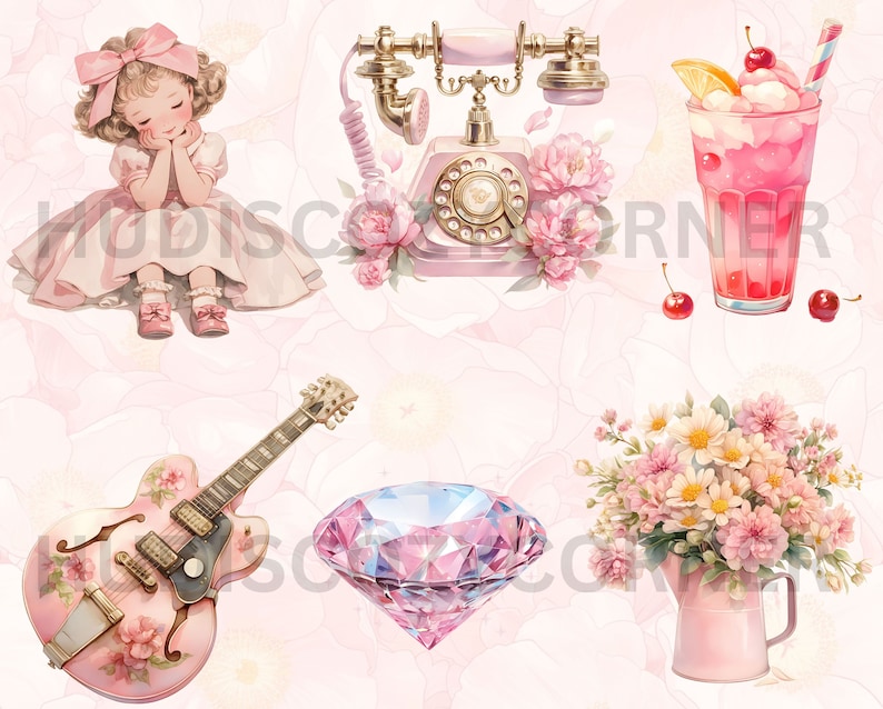 45 Coquette Aesthetics Clipart Bundle, Watercolor Vintage Soft Pink ...