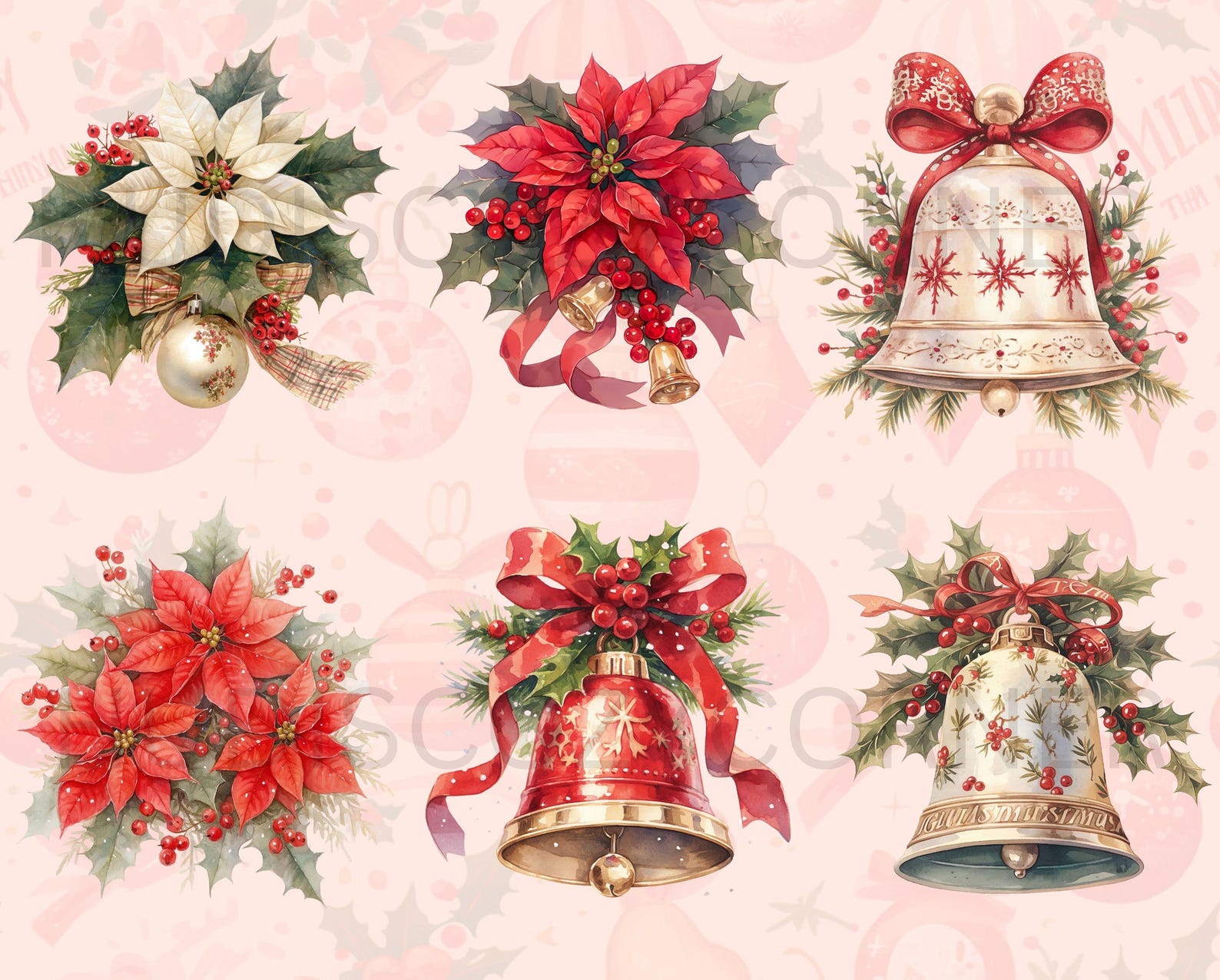 40 Christmas Elements Clipart, Watercolor Winter Christmas Ornaments ...
