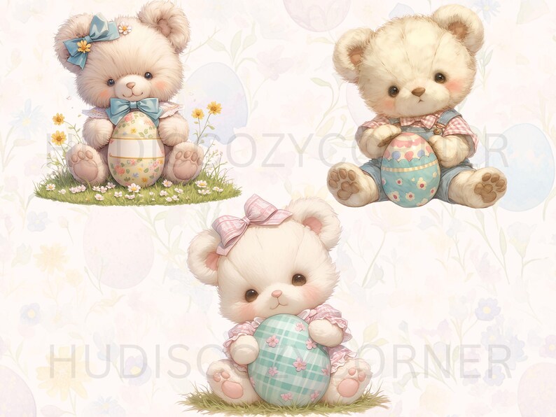 23 Cute Teddy Bear With Easter Egg Clipart, Watercolor Pastel Spring ...