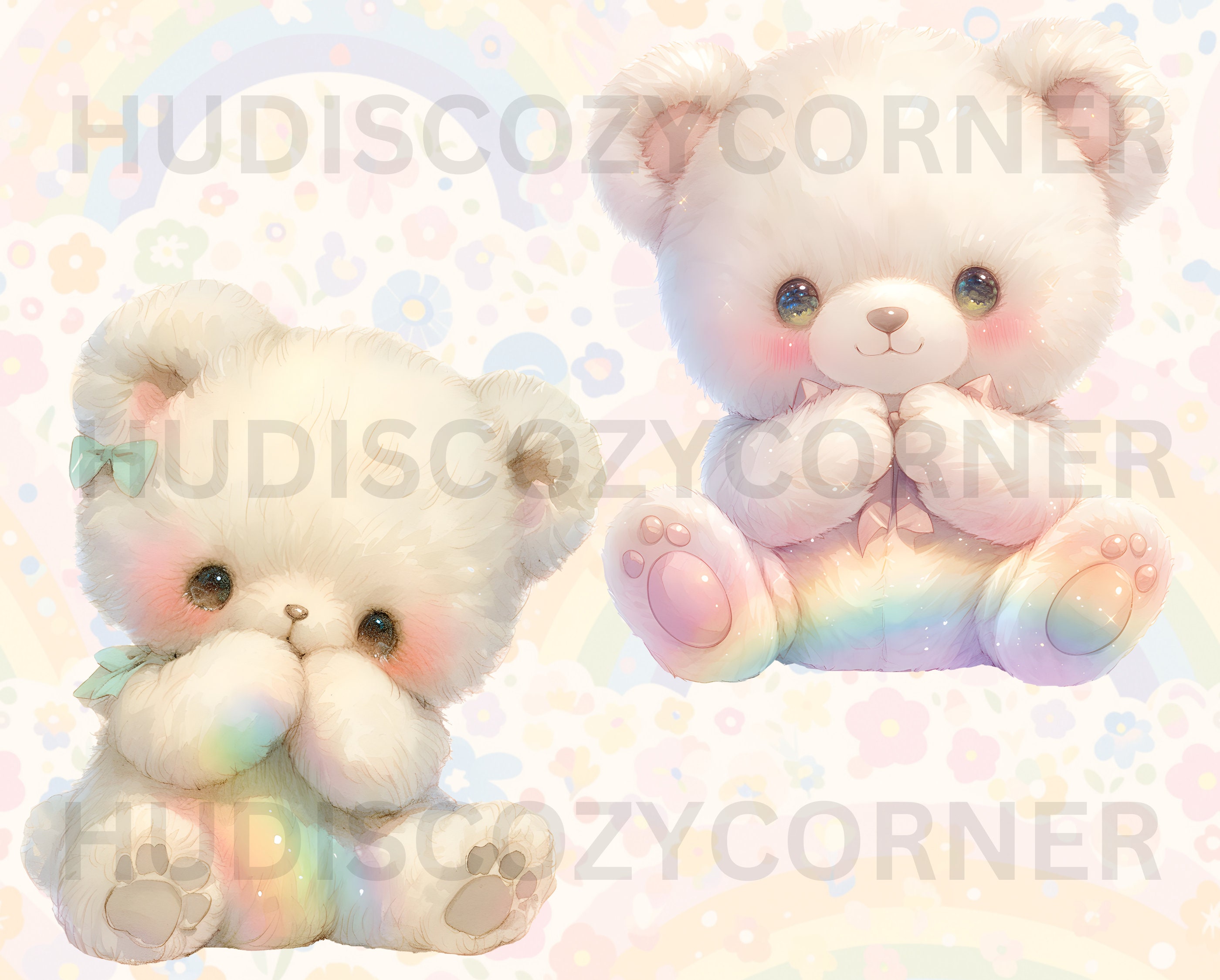 17 Cute Rainbow Themed Teddy Bear Clipart, Watercolor Pastel Teddies ...
