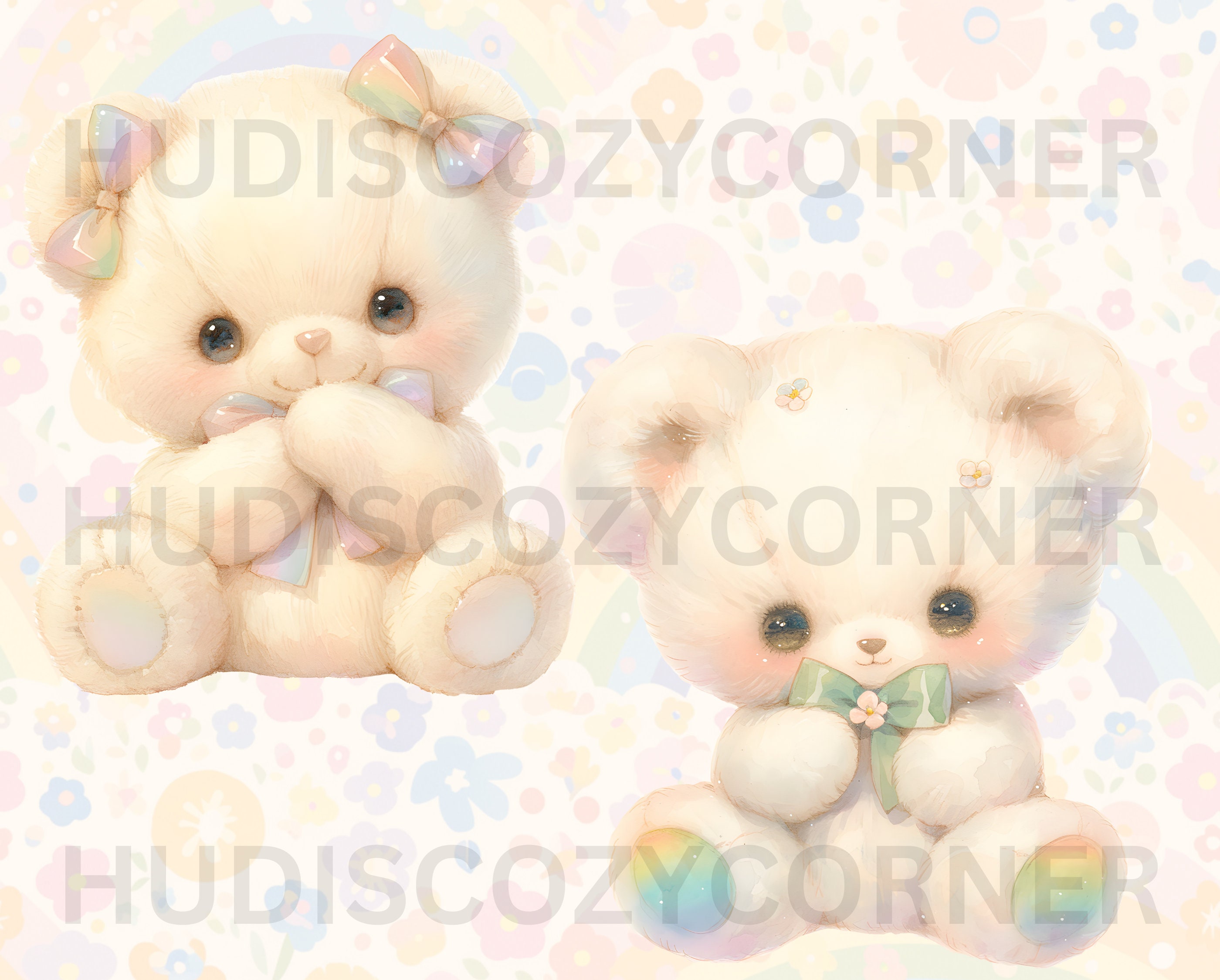 17 Cute Rainbow Themed Teddy Bear Clipart, Watercolor Pastel Teddies ...