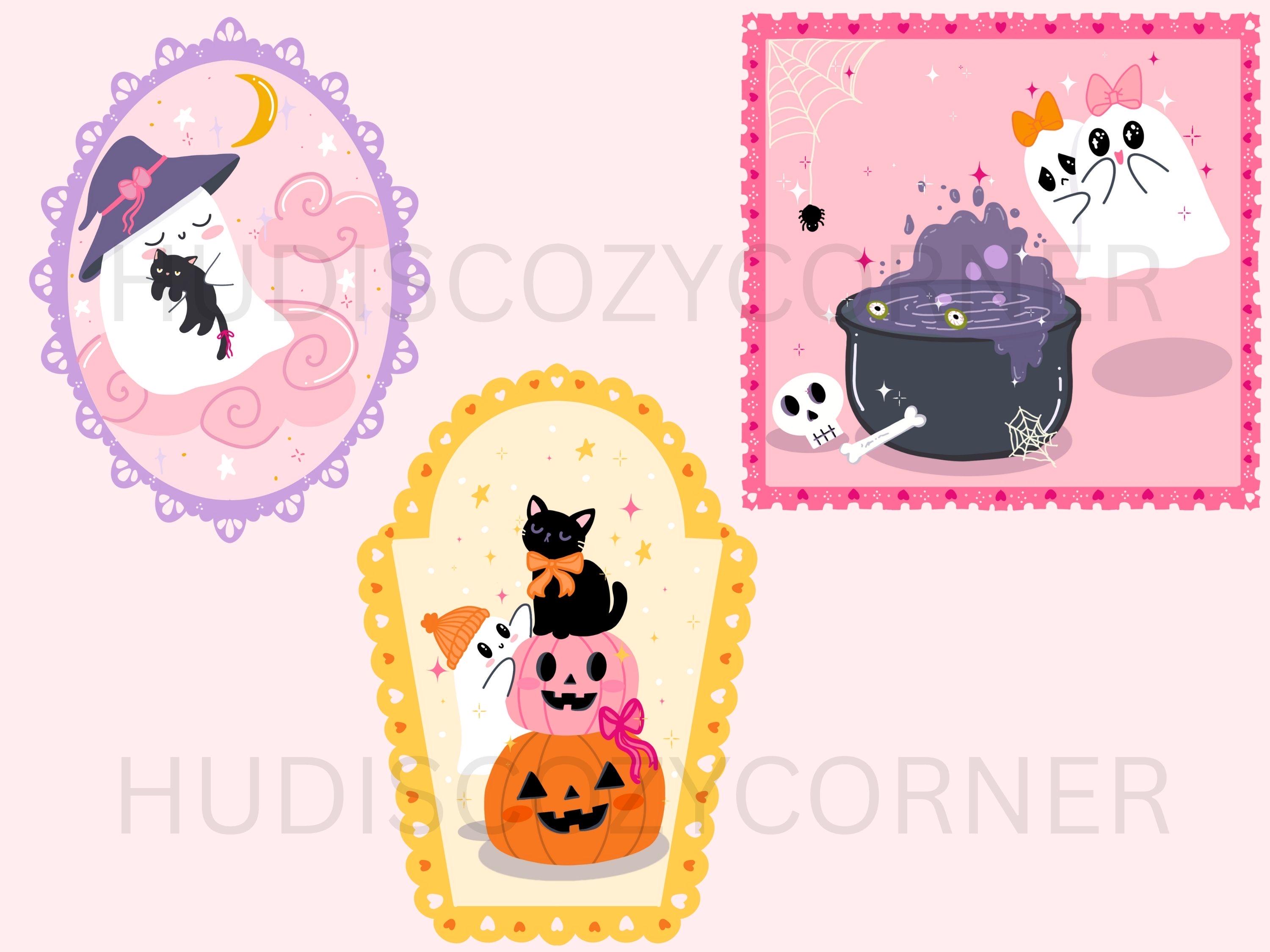 12 Cute Hand-drawn Halloween Frames Clipart, Cute Ghost and Pumpkin ...