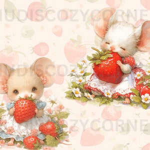 9 Cute Watercolor Summer and Strawberry Mouse Clipart Bundle, Printable ...