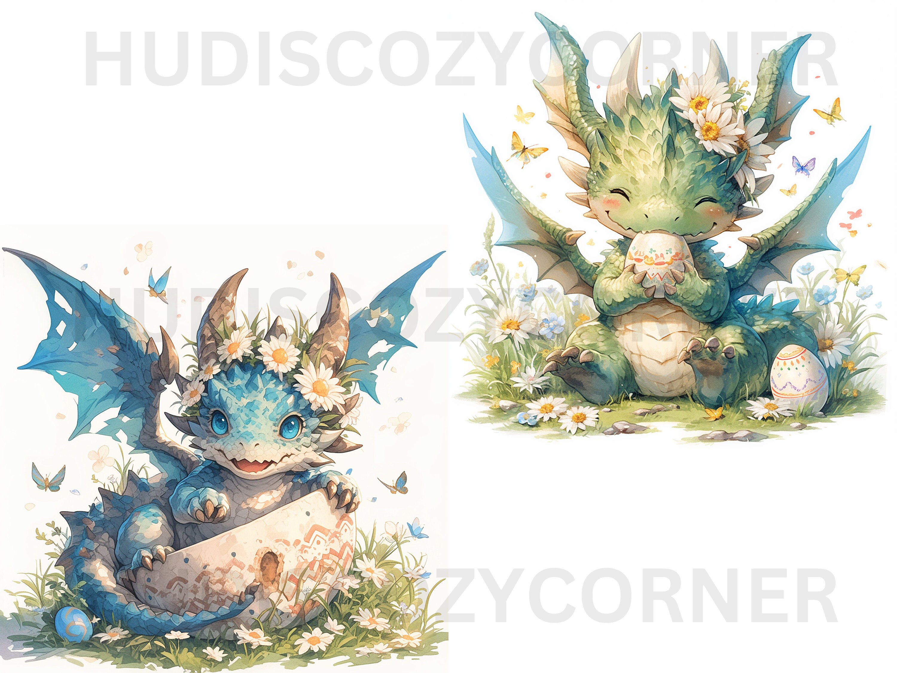 12 Baby Dragon Watercolor Clipart, Cute Easter Dragons Bundle ...