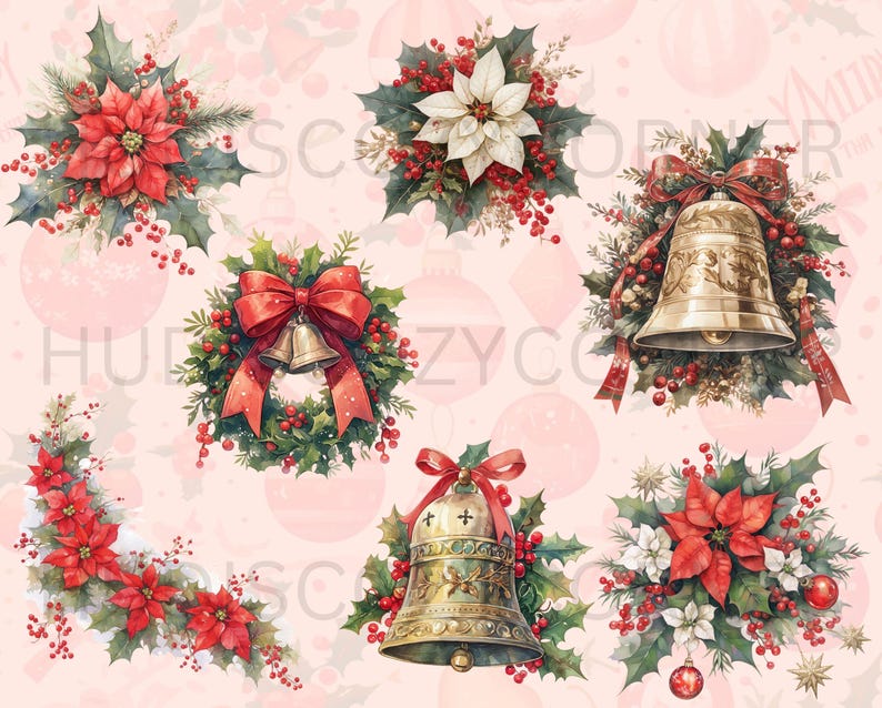 40 Christmas Elements Clipart, Watercolor Winter Christmas Ornaments ...